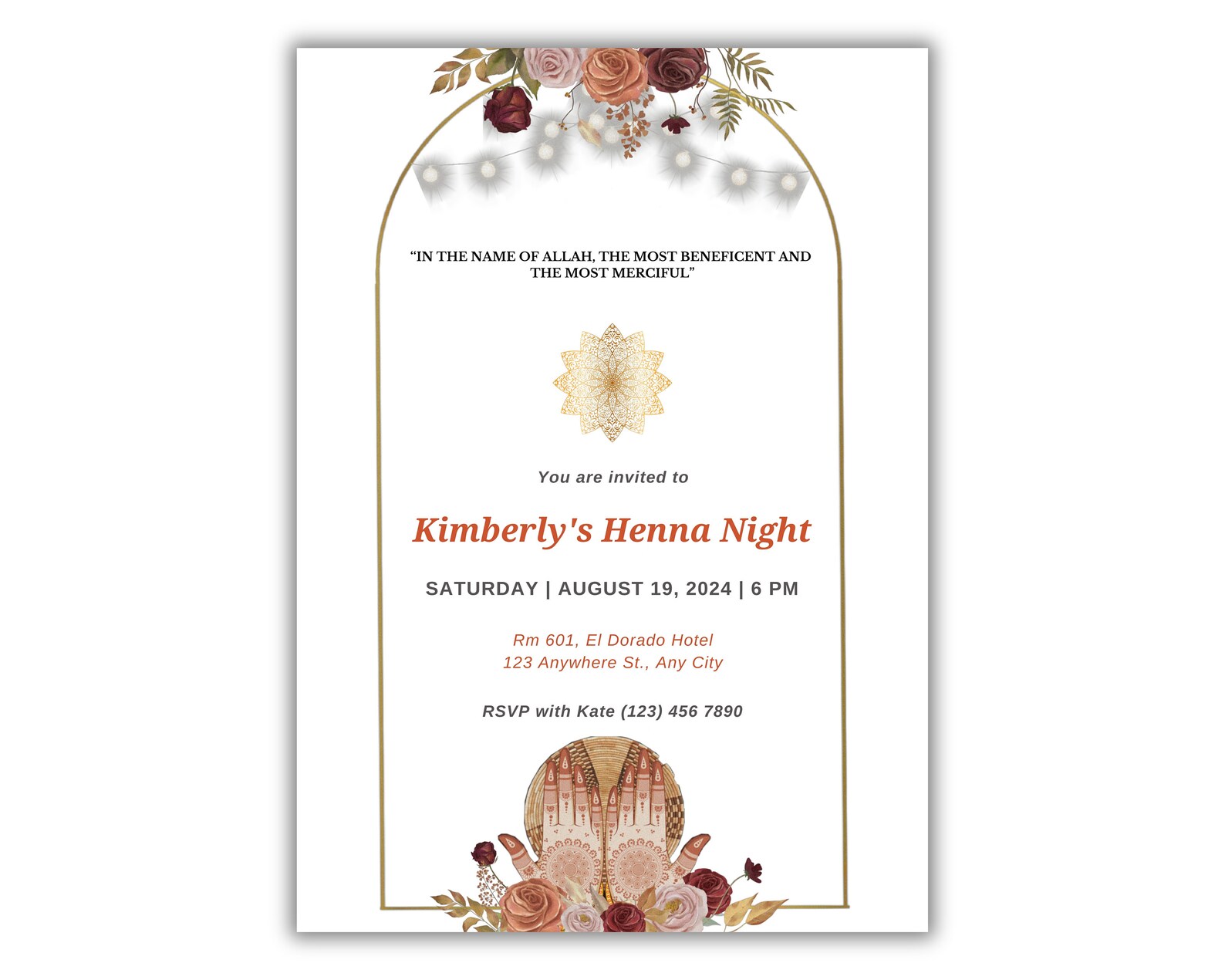 Moroccan Traditional Henna Invitation Template, Printable Classic ...