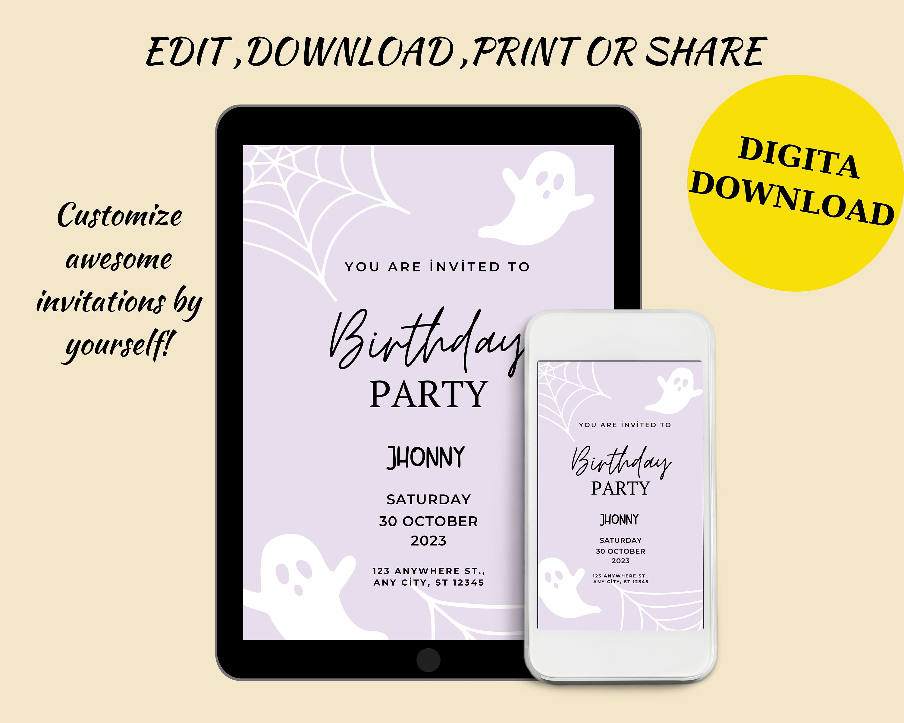 Halloween Pink Ghost Birthday Invitation Hey Boo Ghost Party ...