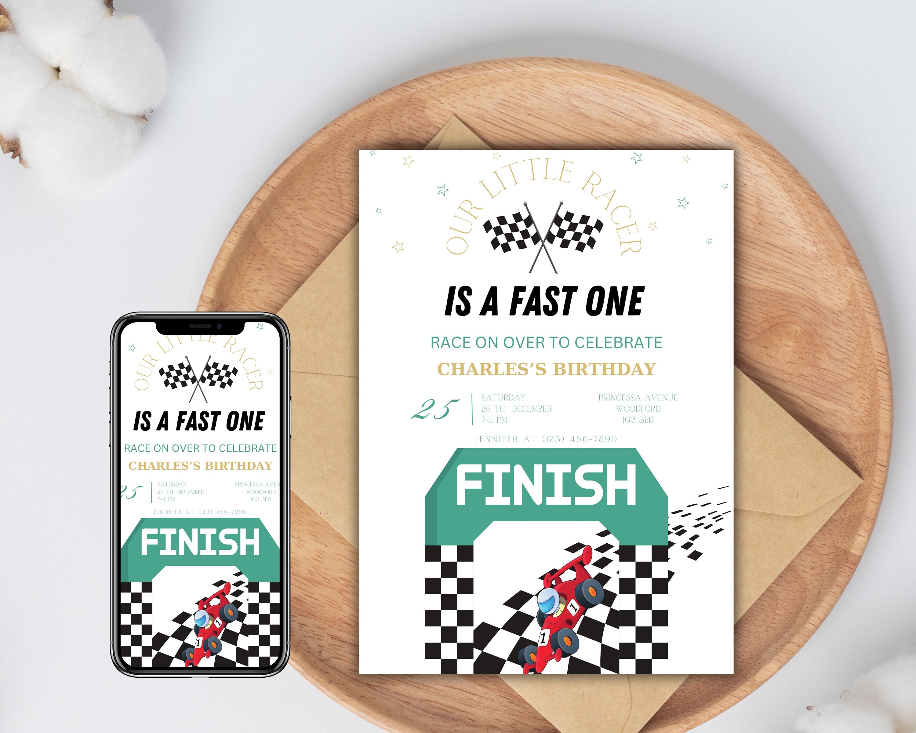Editable Fast One Racing Car First Birthday Invitation 1st Birthday ...