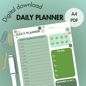 Daily Planner, Digital Download, Green, Flowers, A4 PDF Printable, Good ...