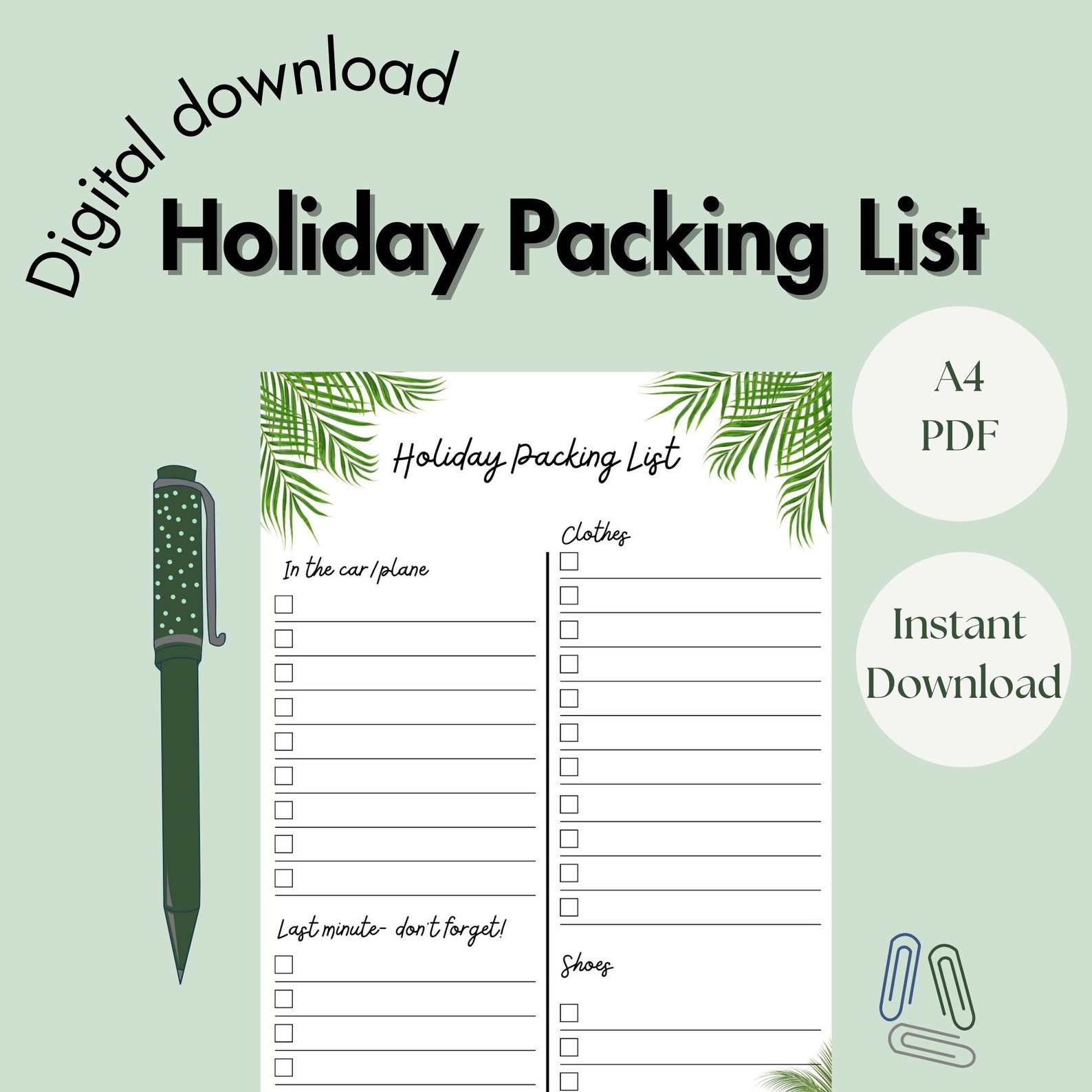Holiday Packing List Template, Digital Download, Beach Theme, A4 PDF ...