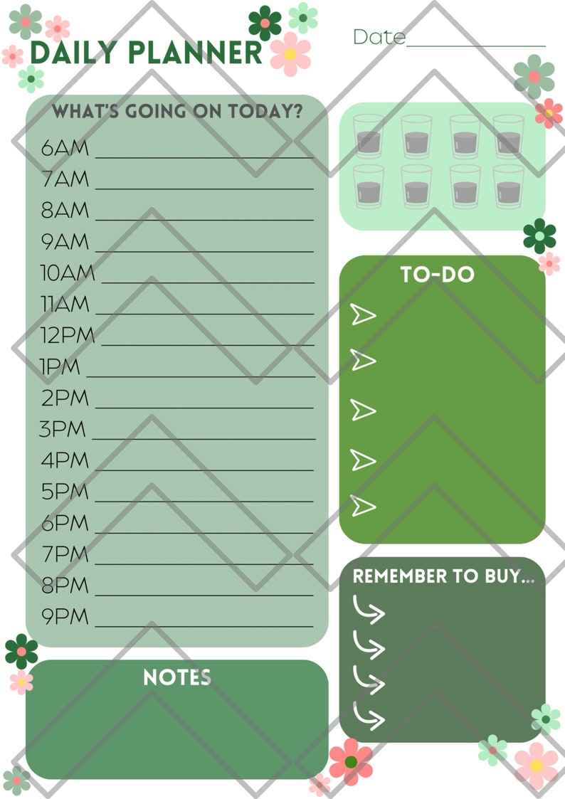 Daily Planner, Digital Download, Green, Flowers, A4 PDF Printable, Good ...