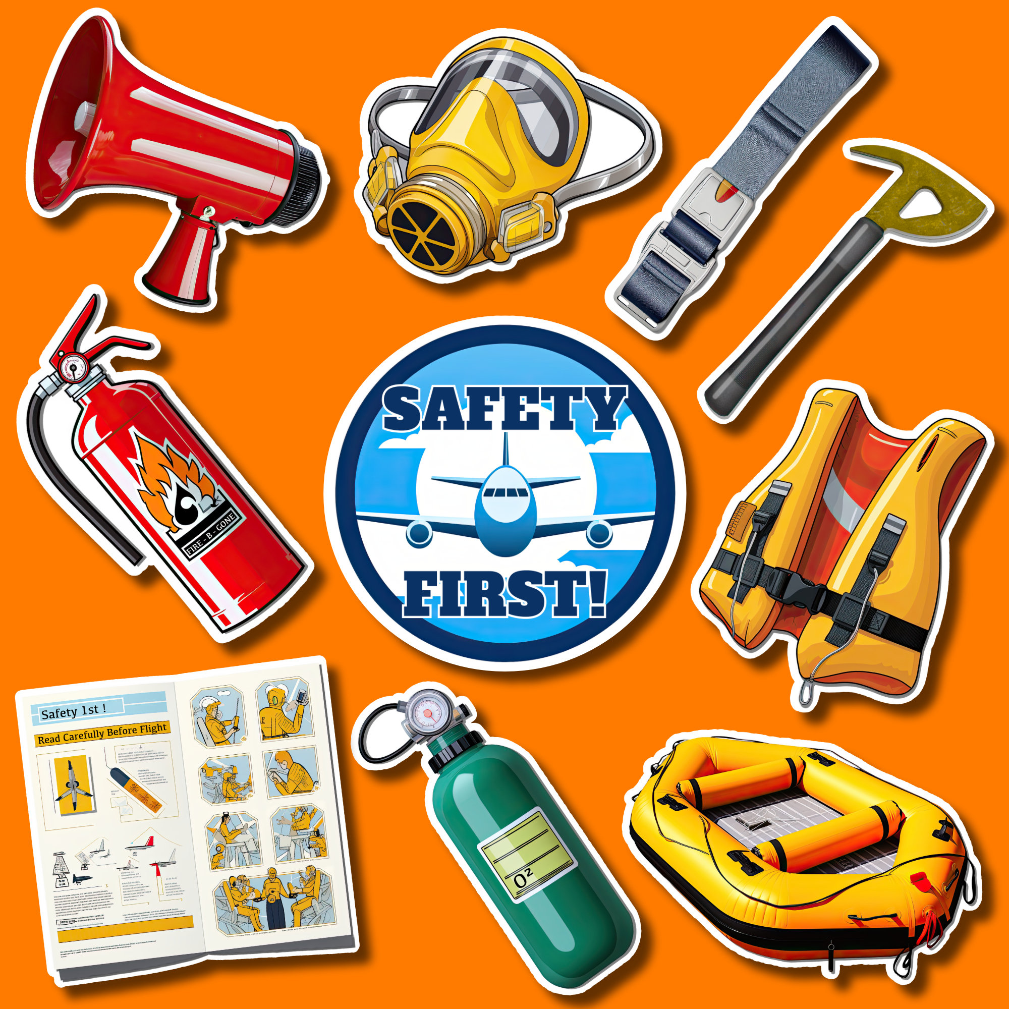 Airline Safety Equipment Vinyl Sticker Pack Weatherproof Stickers for ...