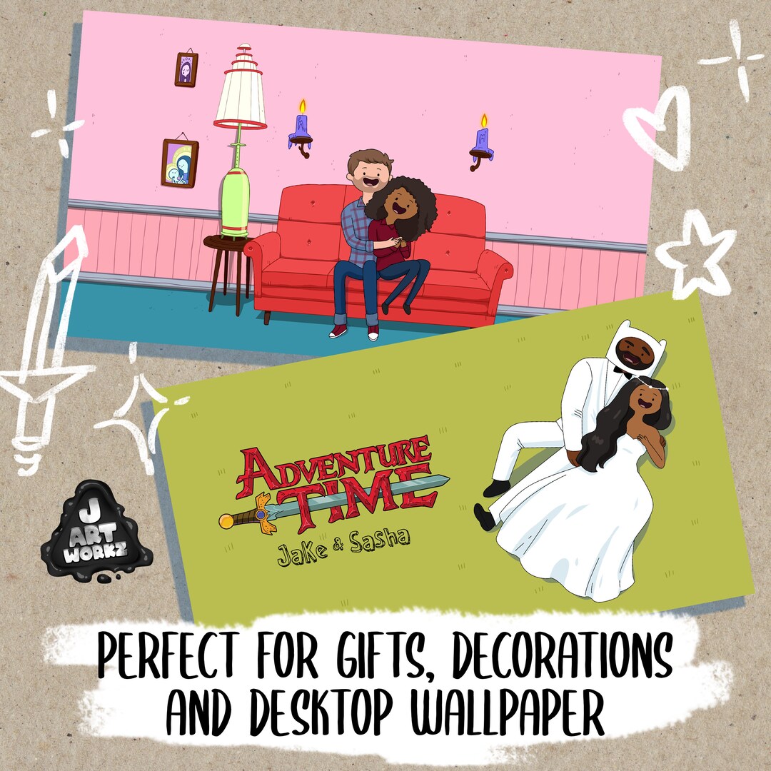 Custom Adventure Time Cartoon Portrait Illustration, Couple Family ...