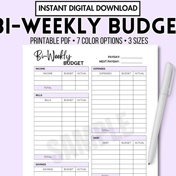 Paycheck Budget Printable Digital Download PDF, Budget Planner, Budget ...