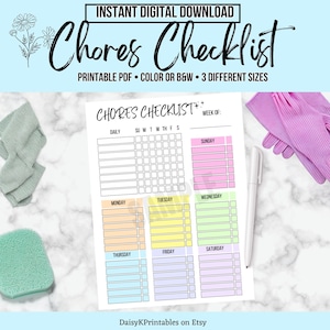 Chores Checklist, Cleaning Checklist, Digital Download Printable PDF ...