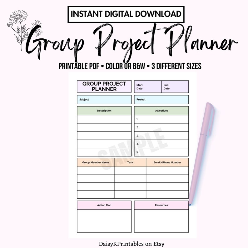 Group Project Planner Digital Download, School Study Organizer, College ...