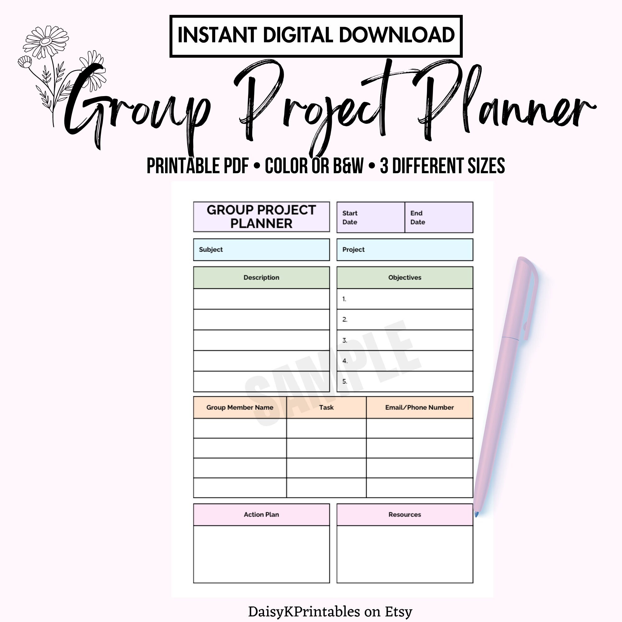 Group Project Planner Digital Download, School Study Organizer, College ...