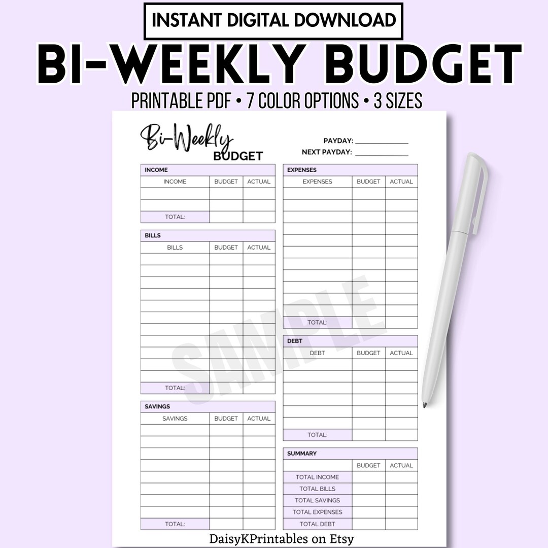 Bi-weekly Budget Printable Digital Download PDF, Budget Planner, Budget ...
