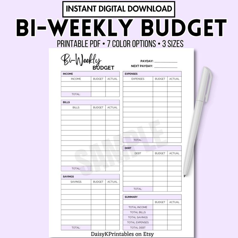 Bi-weekly Budget Printable Digital Download PDF, Budget Planner, Budget ...