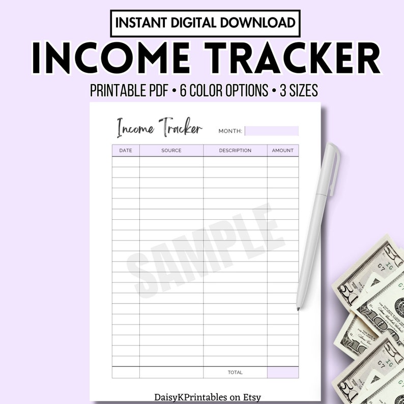 Income Tracker Digital Download Printable Income Log Finance - Etsy