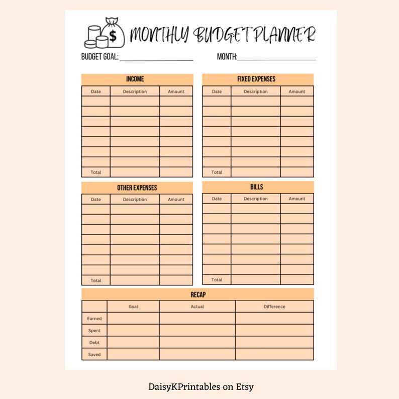 Monthly Budget Planner PDF, Digital Download, Expense Tracker, US ...