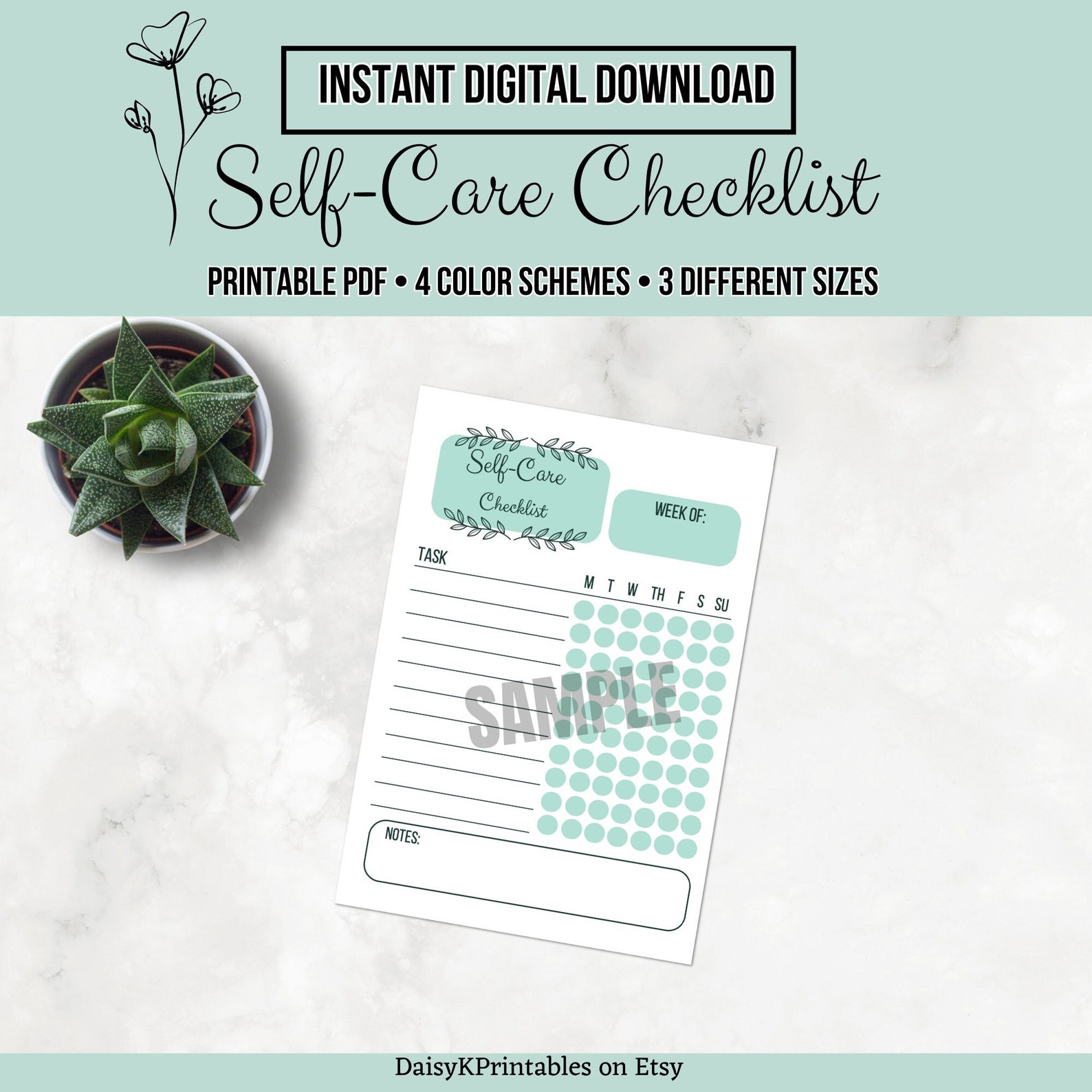 Self-care Checklist, Printable Digital PDF, Self-wellness Checklist ...