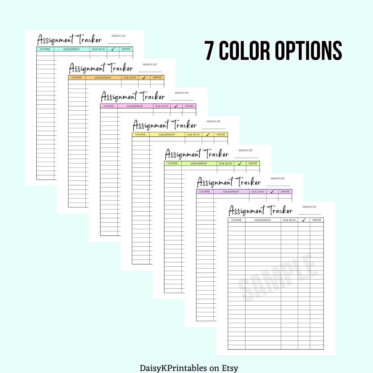 Assignment Tracker Printable Digital Download, Assignment Checklist PDF ...