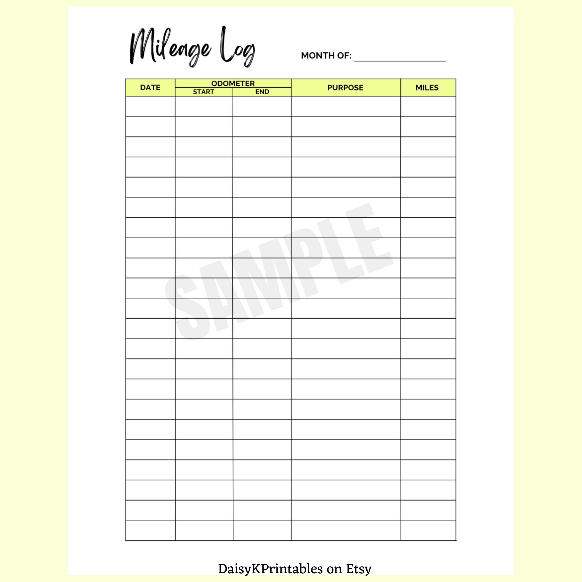 Mileage Log Digital Download PDF Printable, Work Trip Miles Tracker ...