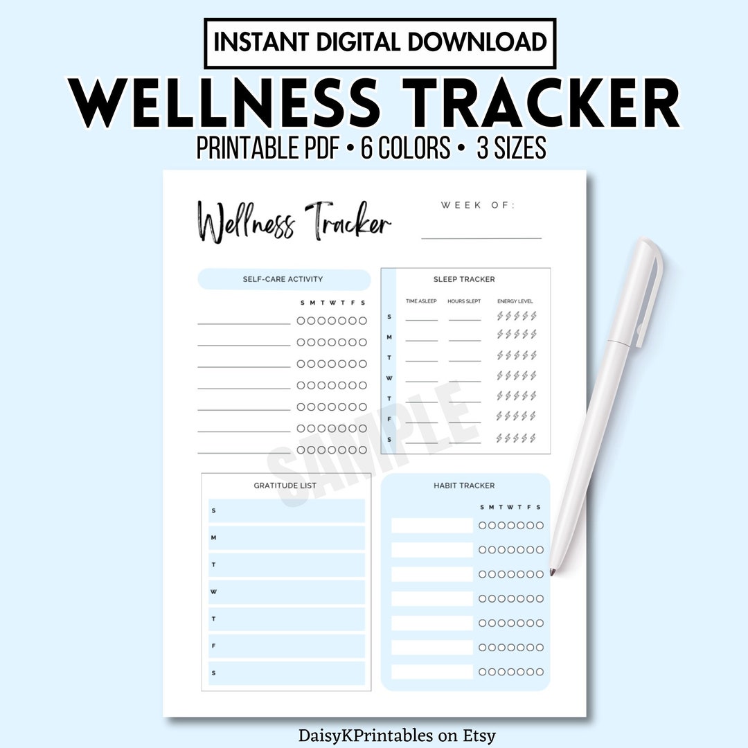 Wellness Tracker Digital Download PDF Printable, Self-care, Gratitude ...