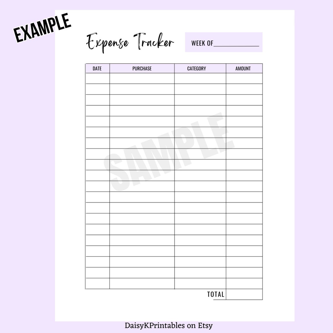 Expense Tracker Digital Download Printable PDF, Weekly Expense Log ...