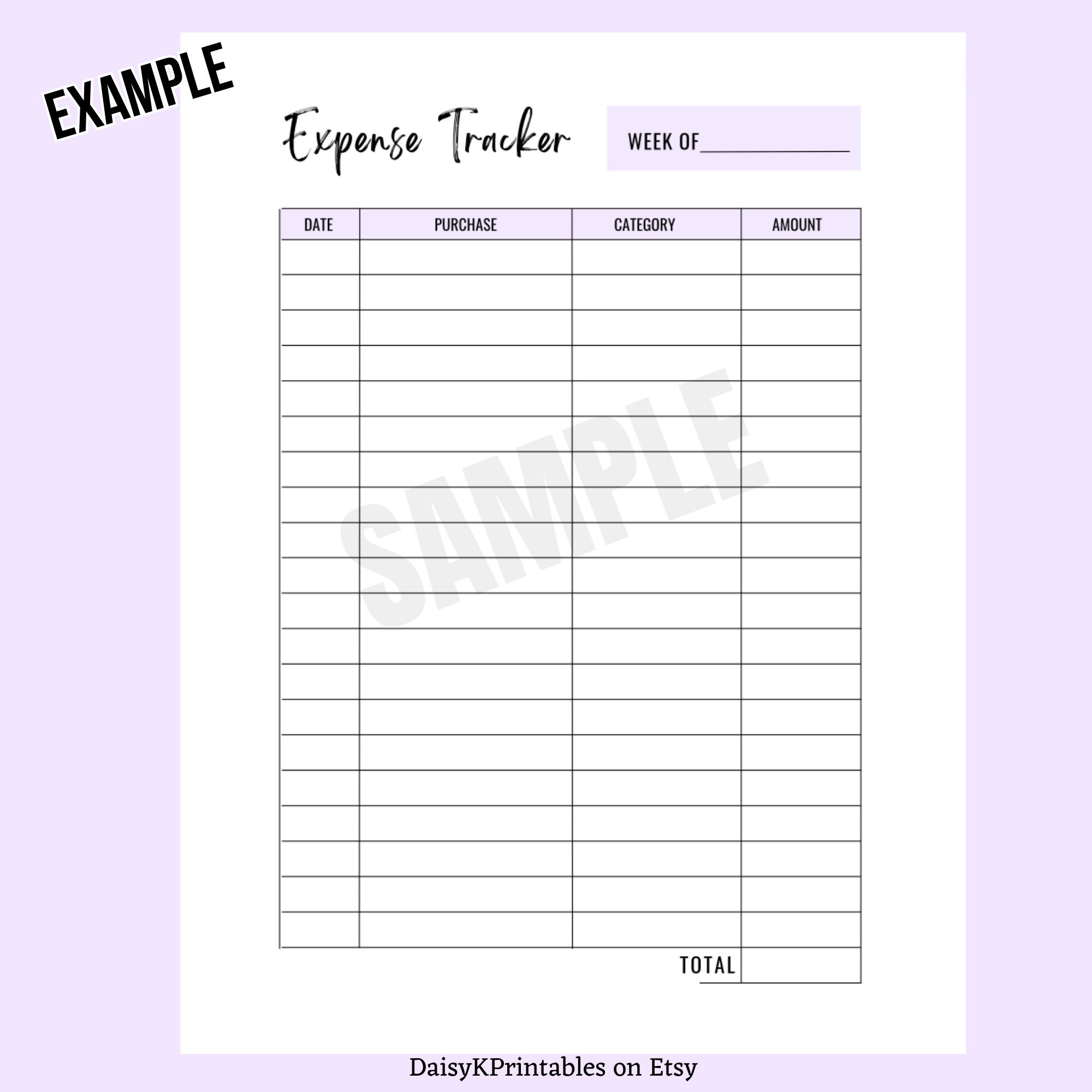 Expense Tracker Digital Download Printable PDF, Weekly Expense Log ...