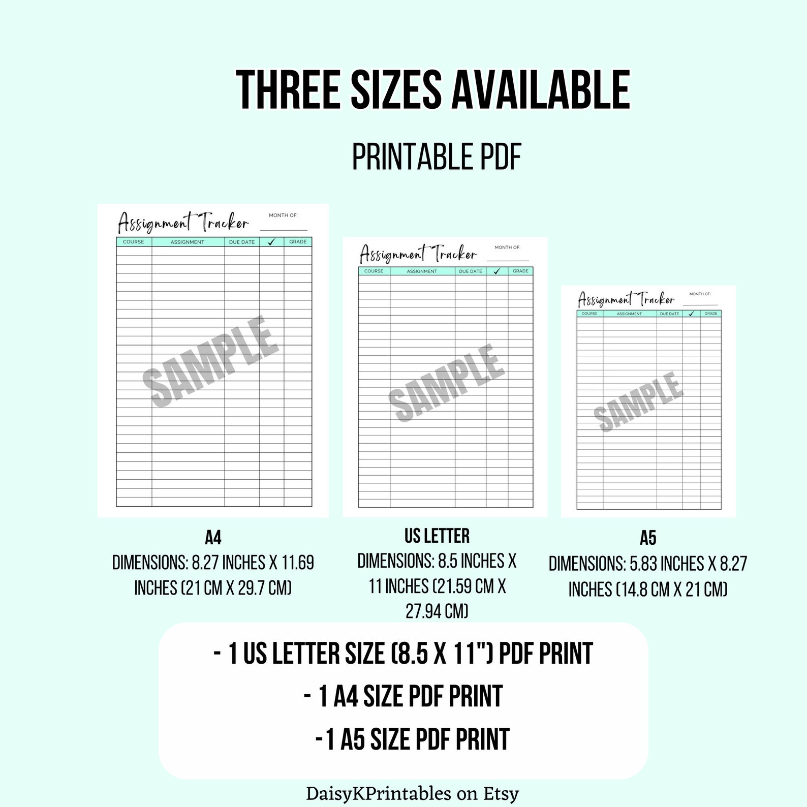 Assignment Tracker Printable Digital Download, Assignment Checklist PDF ...