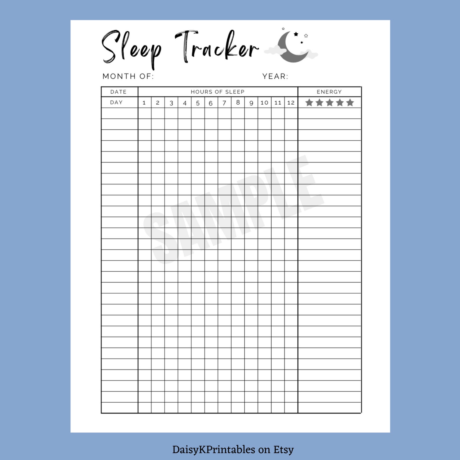 Sleep Tracker Digital Download, Sleep Log, Energy Log, Track Sleep ...