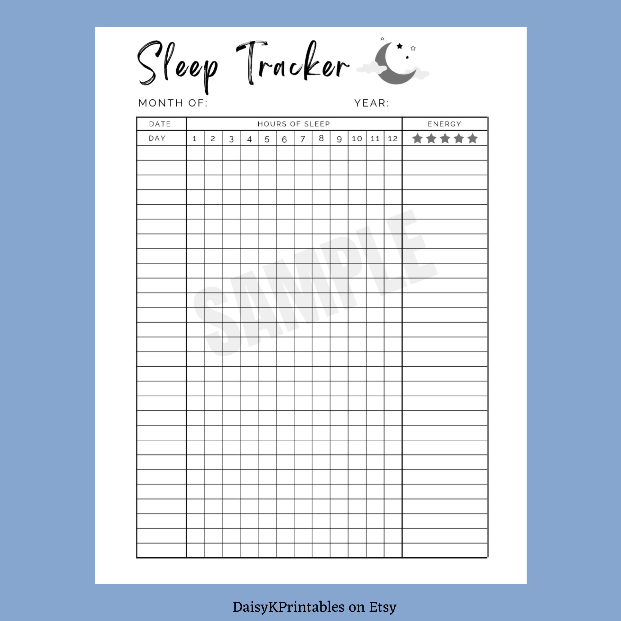 Sleep Tracker Digital Download, Sleep Log, Energy Log, Track Sleep ...