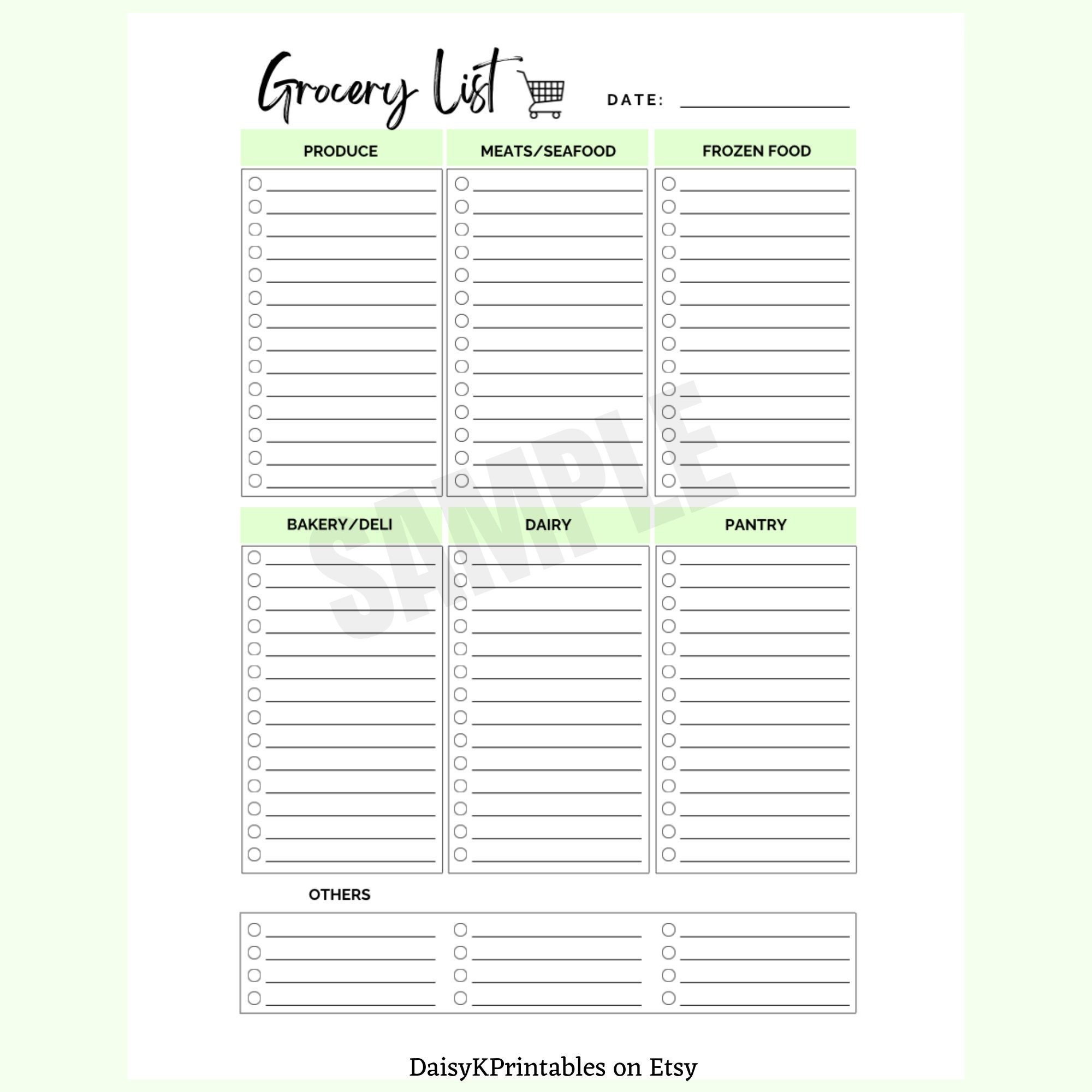 Grocery List Digital Download Printable PDF, Grocery Planner, Food ...