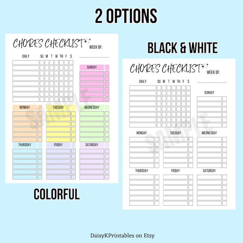Chores Checklist, Cleaning Checklist, Digital Download Printable PDF ...