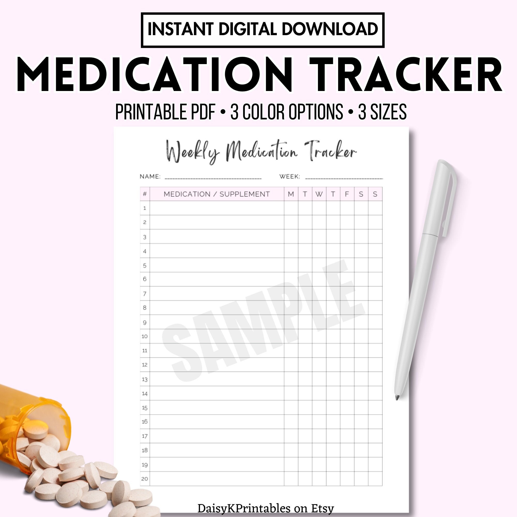 Weekly Medication Tracker Printable, Medicine Log, Medicine Intake ...