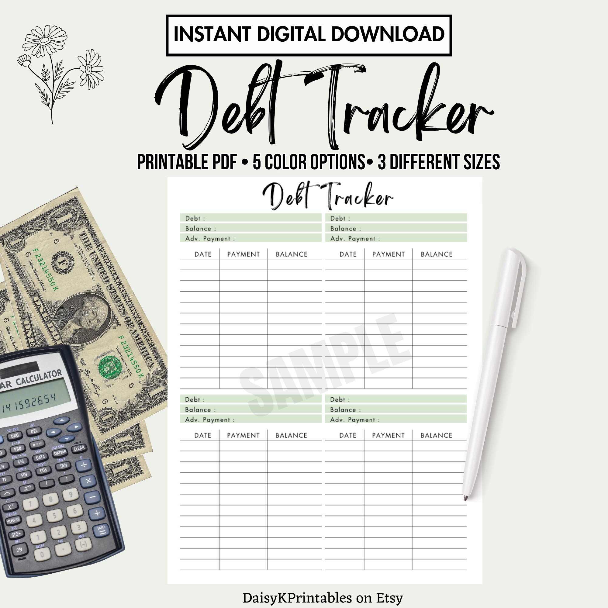 Debt Tracker Digital Download Printable, Money Debt Planner, Track Your ...