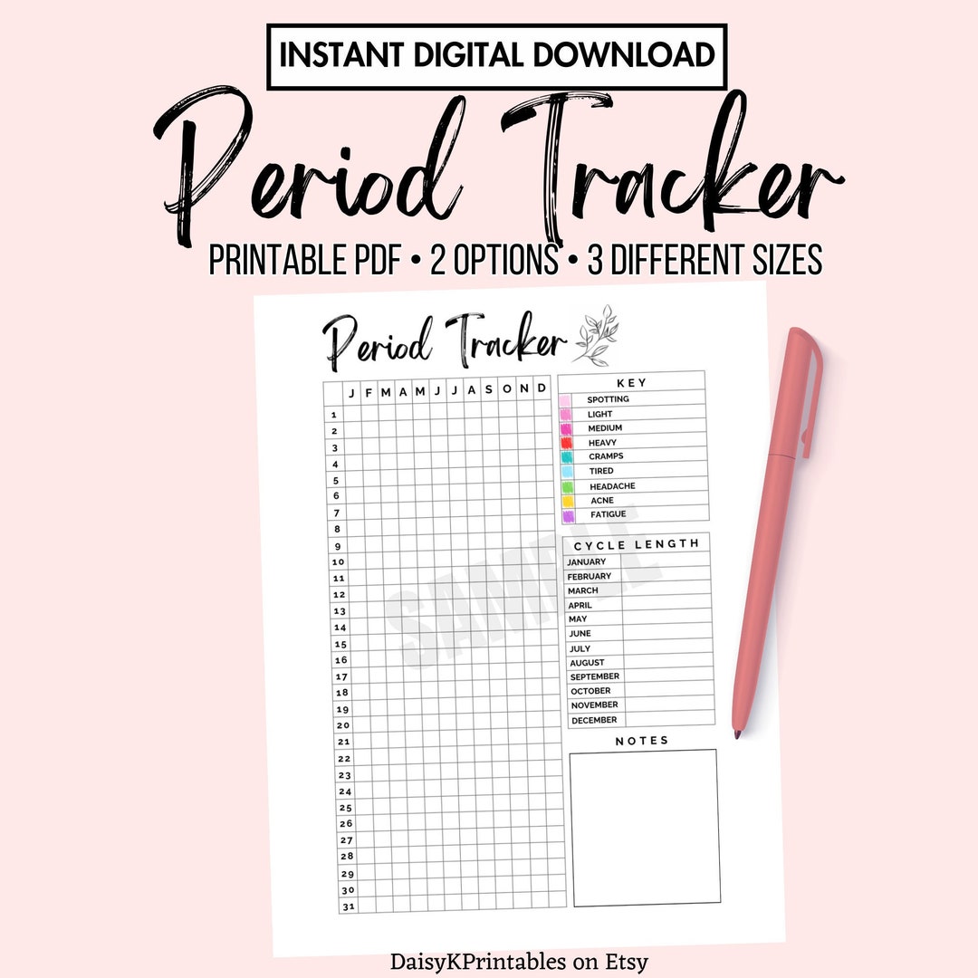 Period Tracker Digital Download PDF, Monthly Symptom Log Printable ...