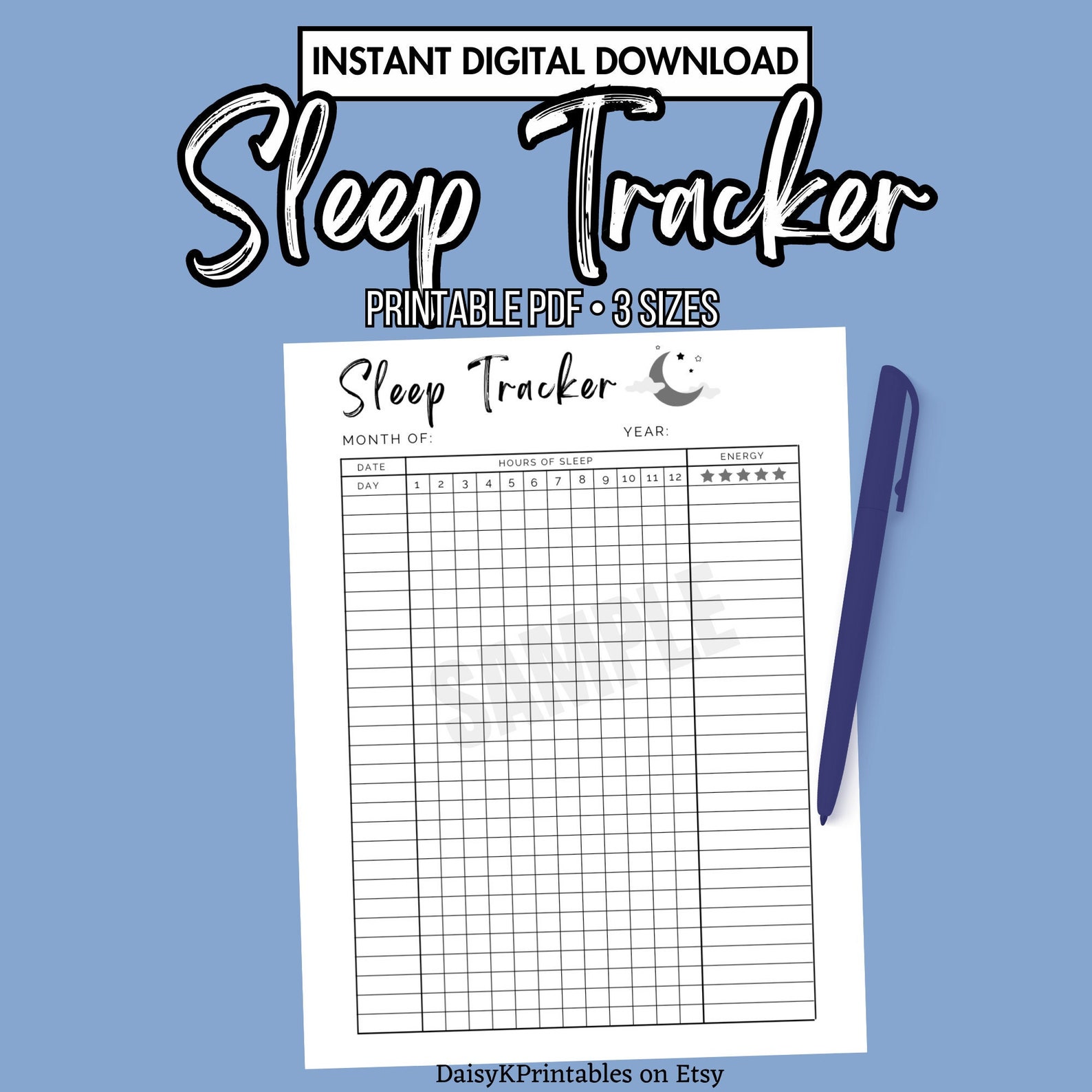 Sleep Tracker Digital Download, Sleep Log, Energy Log, Track Sleep ...