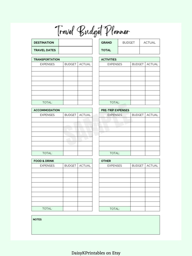 Travel Budget Planner Digital Download Printable PDF, Vacation Budget ...