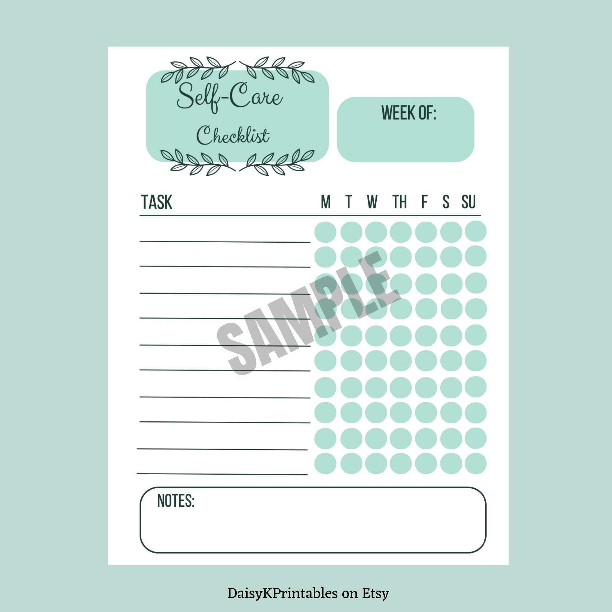 Self-care Checklist, Printable Digital PDF, Self-wellness Checklist ...