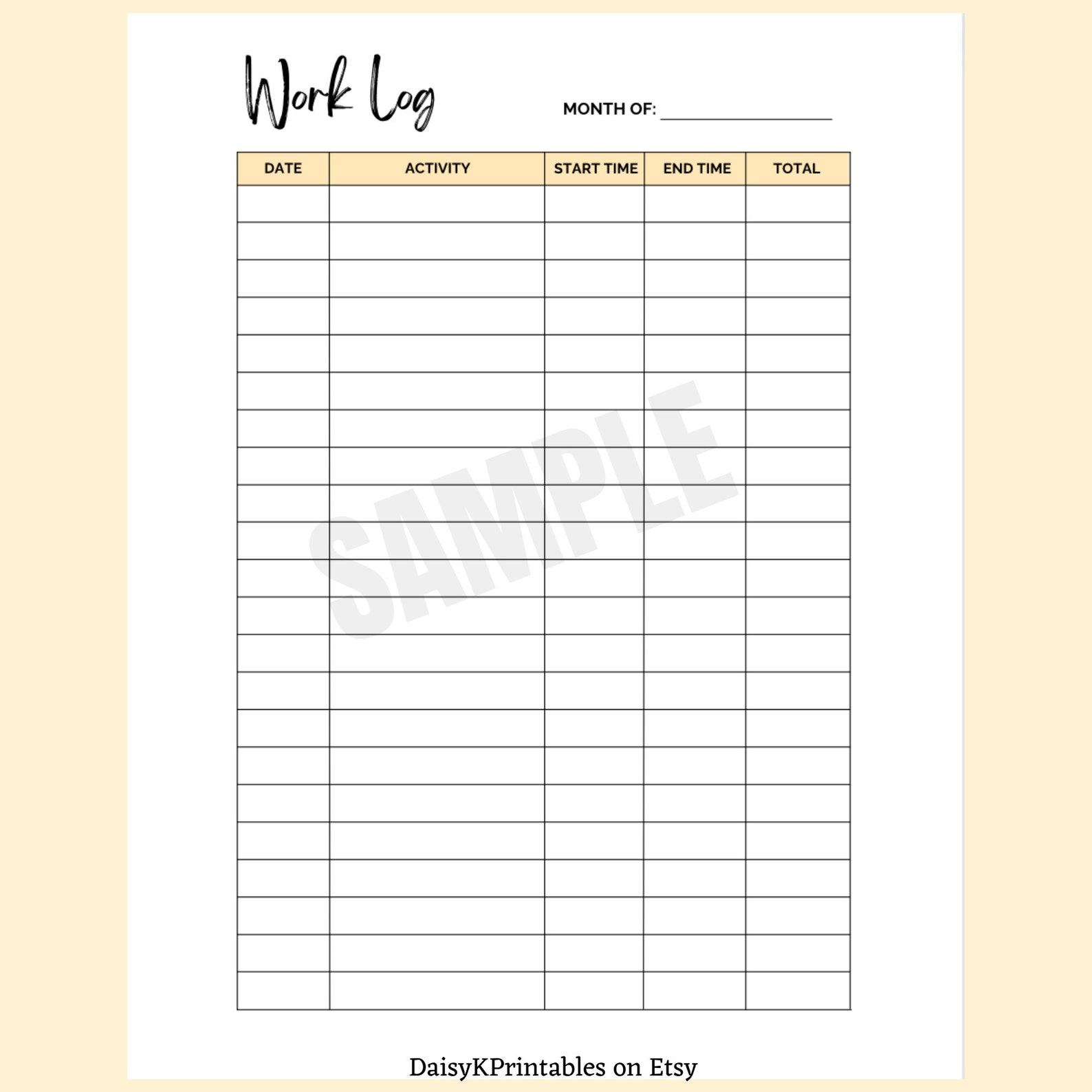 Work Log Digital Download Printable PDF, Work Tracker, Log Work Hours ...