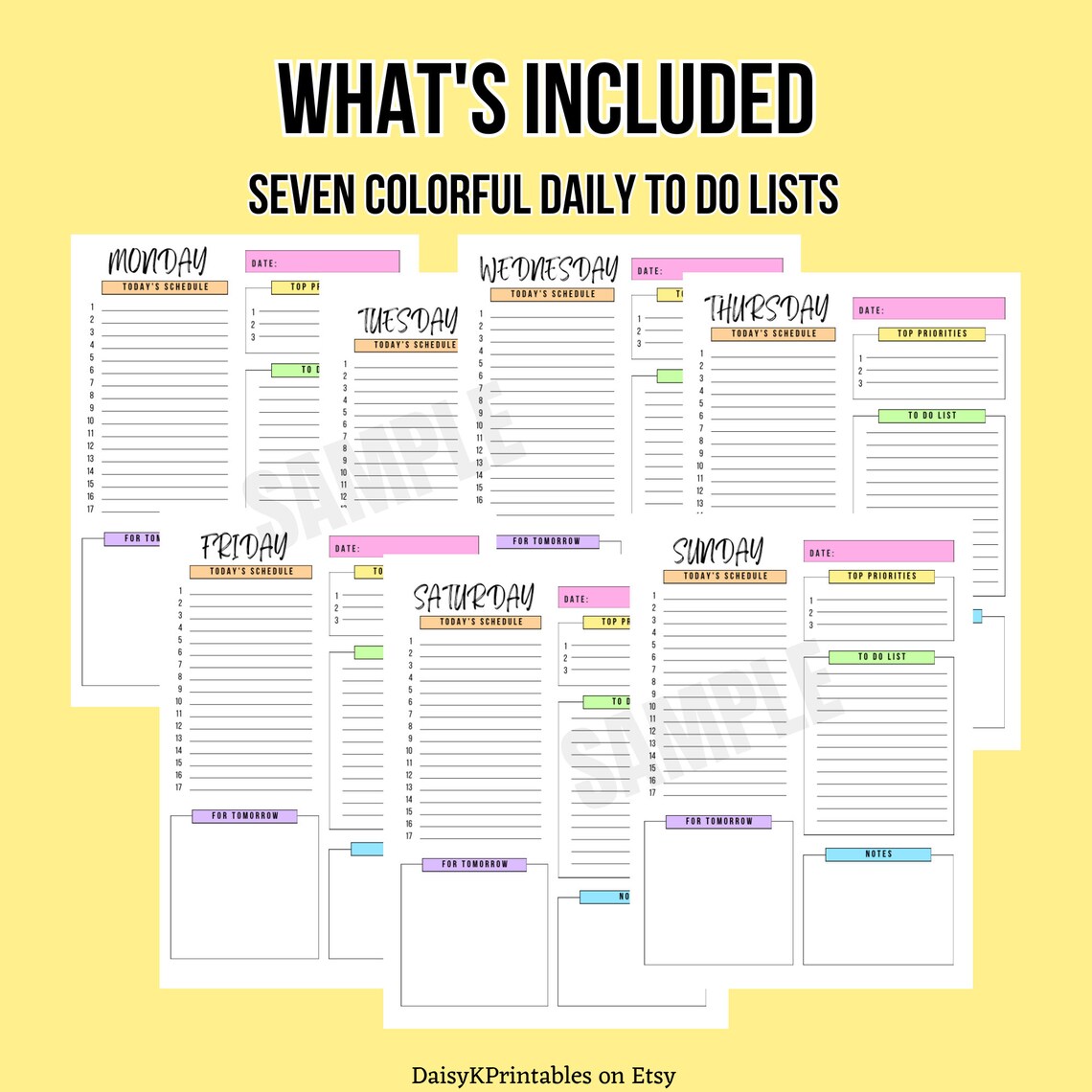 To Do List Pack, PDF Digital Download, Colorful Daily to Do Lists ...