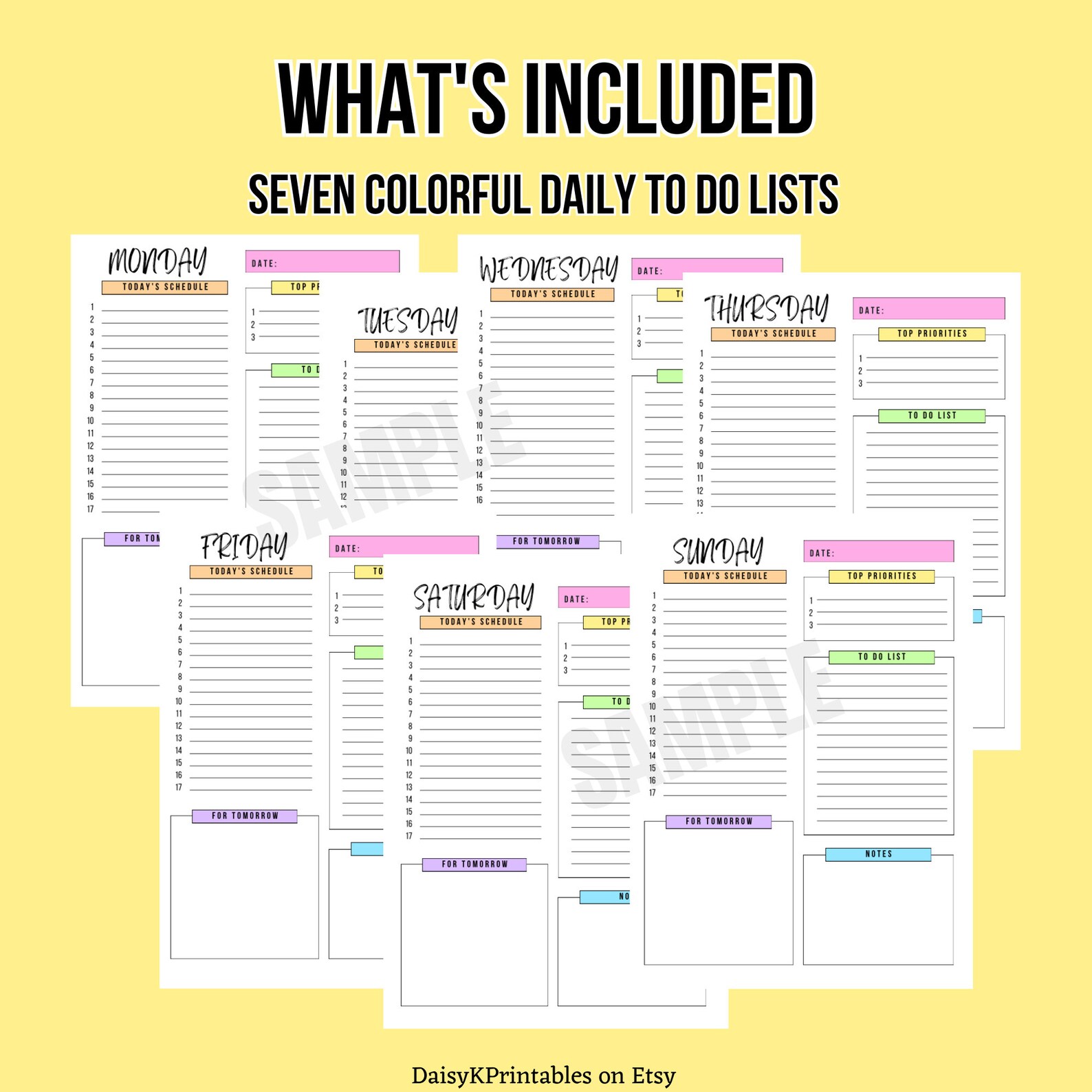 To Do List Pack, PDF Digital Download, Colorful Daily to Do Lists ...