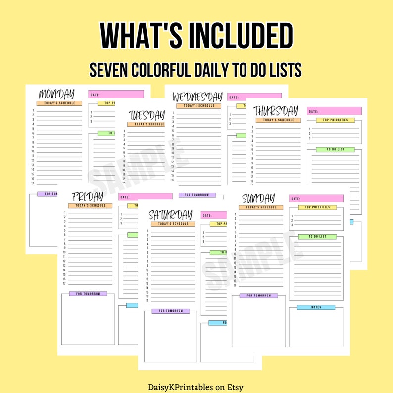 To Do List Pack, PDF Digital Download, Colorful Daily to Do Lists ...