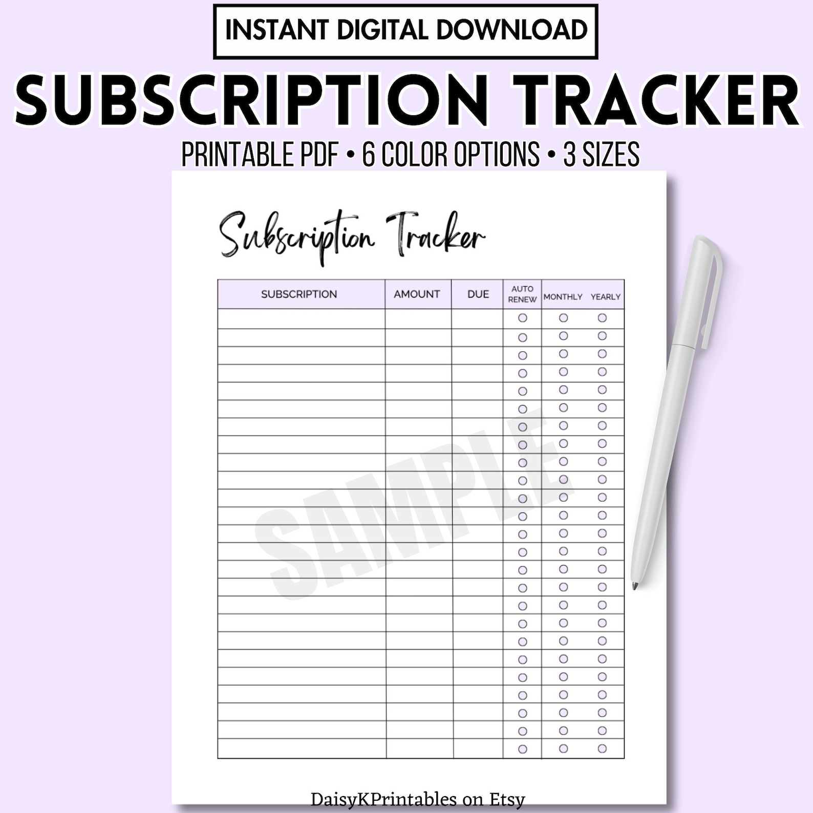 Subscription Tracker Printable Digital Download, Expense Tracker ...