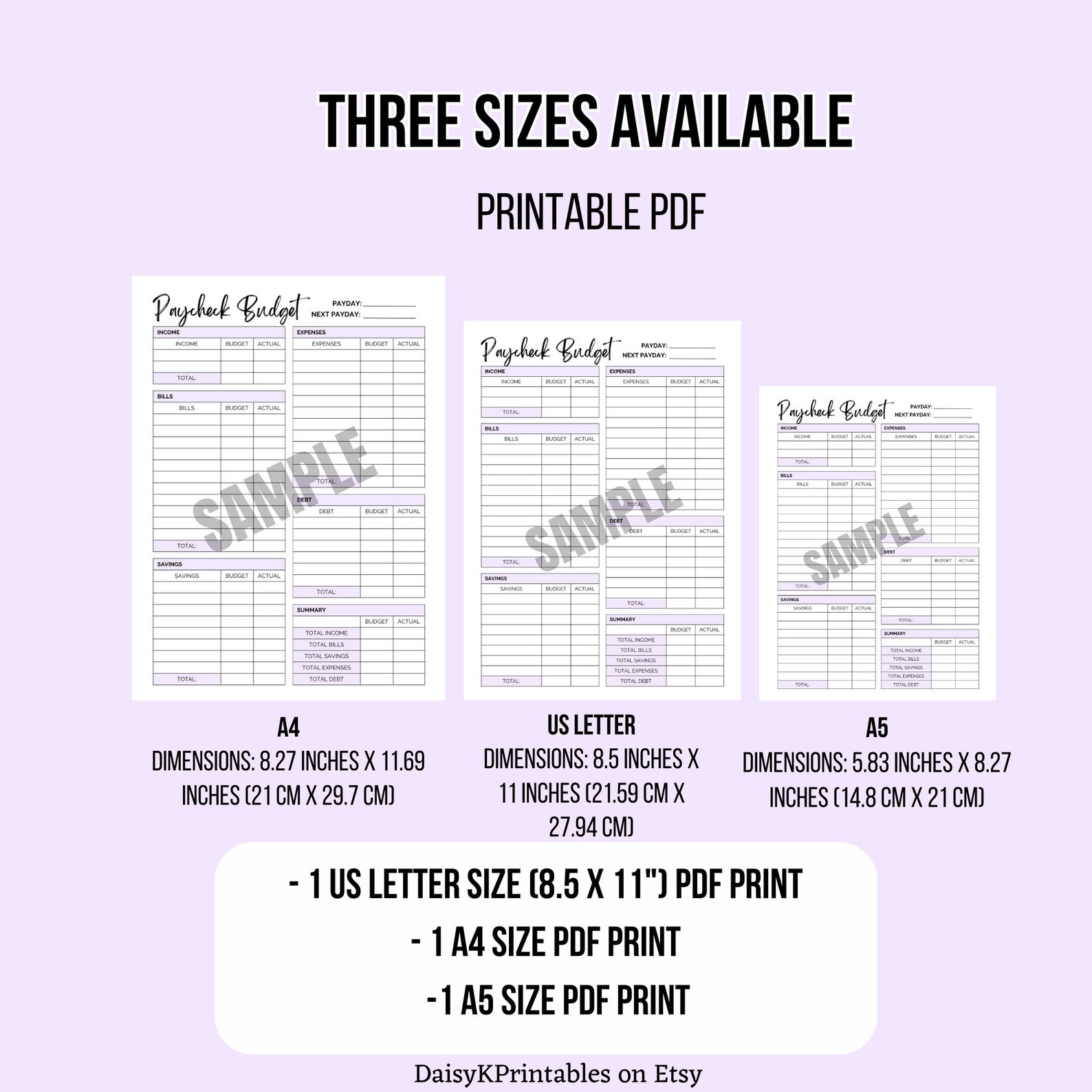Paycheck Budget Printable Digital Download PDF, Budget Planner, Budget ...