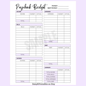 Paycheck Budget Printable Digital Download PDF, Budget Planner, Budget ...