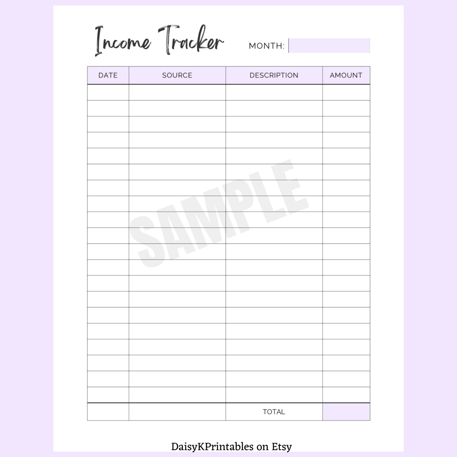 Income Tracker Digital Download Printable Income Log Finance - Etsy