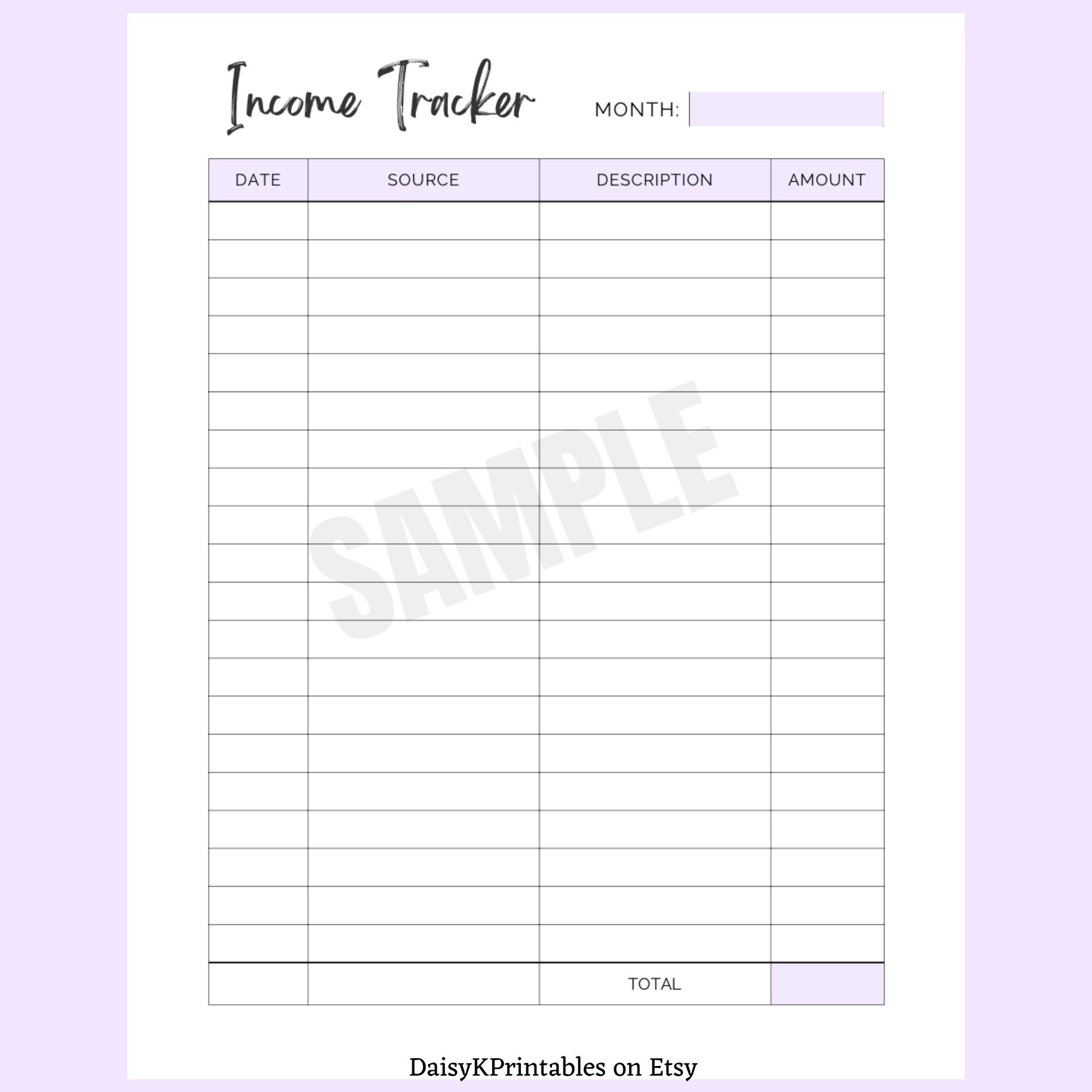 Income Tracker Digital Download Printable, Income Log, Finance Tracker ...