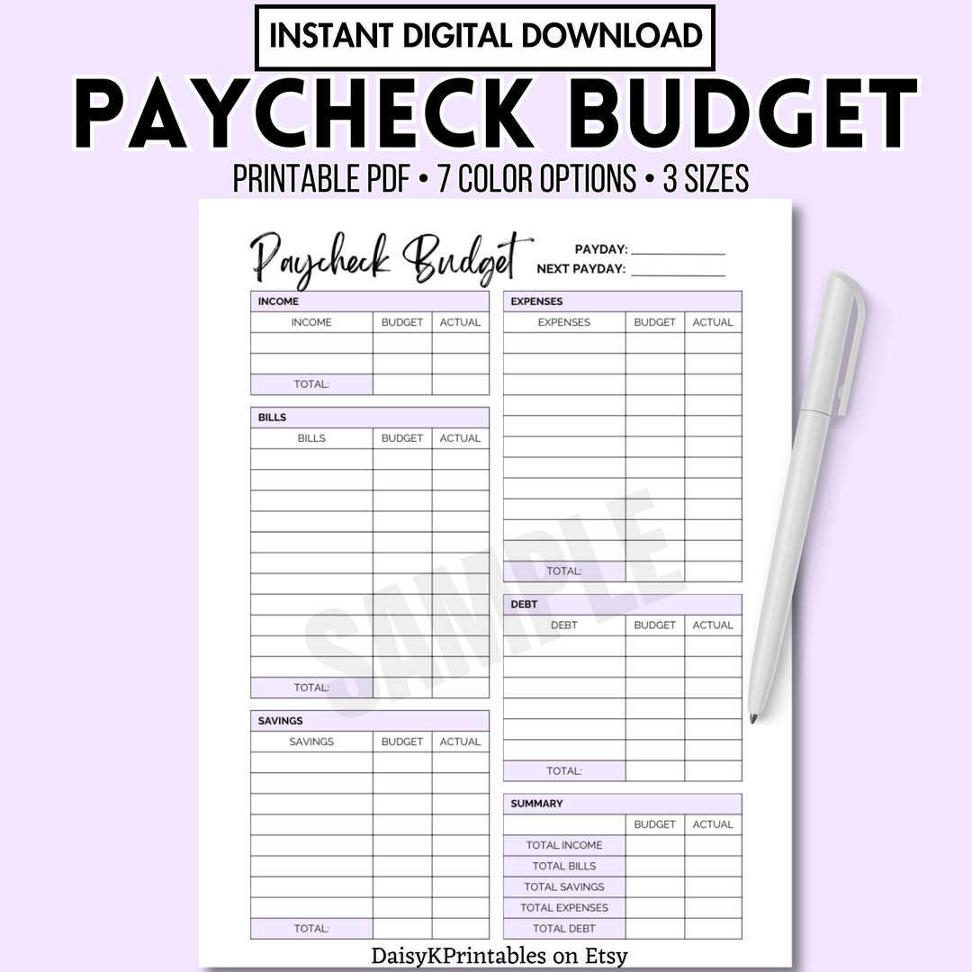 Paycheck Budget Printable Digital Download PDF, Budget Planner, Budget ...