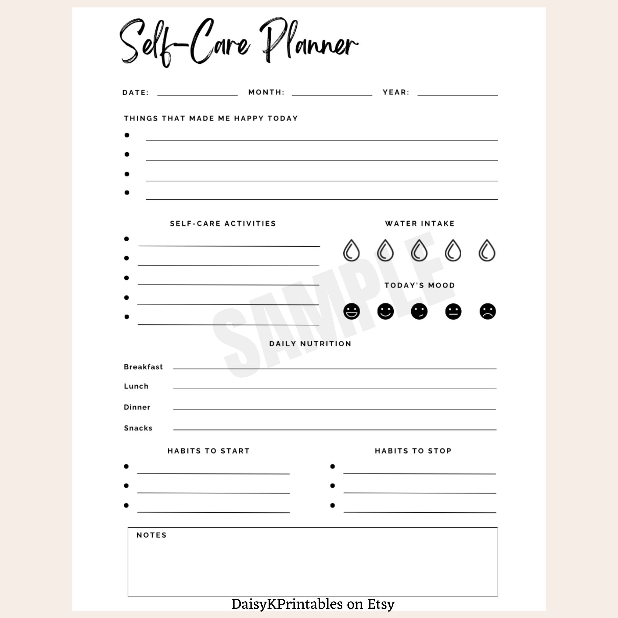 Daily Self-care Planner Digital Download PDF Printable, Self-care Log ...