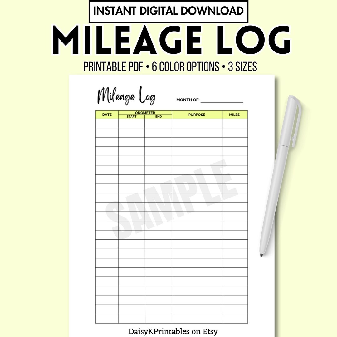 Mileage Log Digital Download PDF Printable, Work Trip Miles Tracker ...