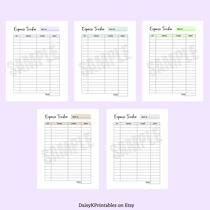 Expense Tracker Digital Download Printable PDF, Weekly Expense Log ...