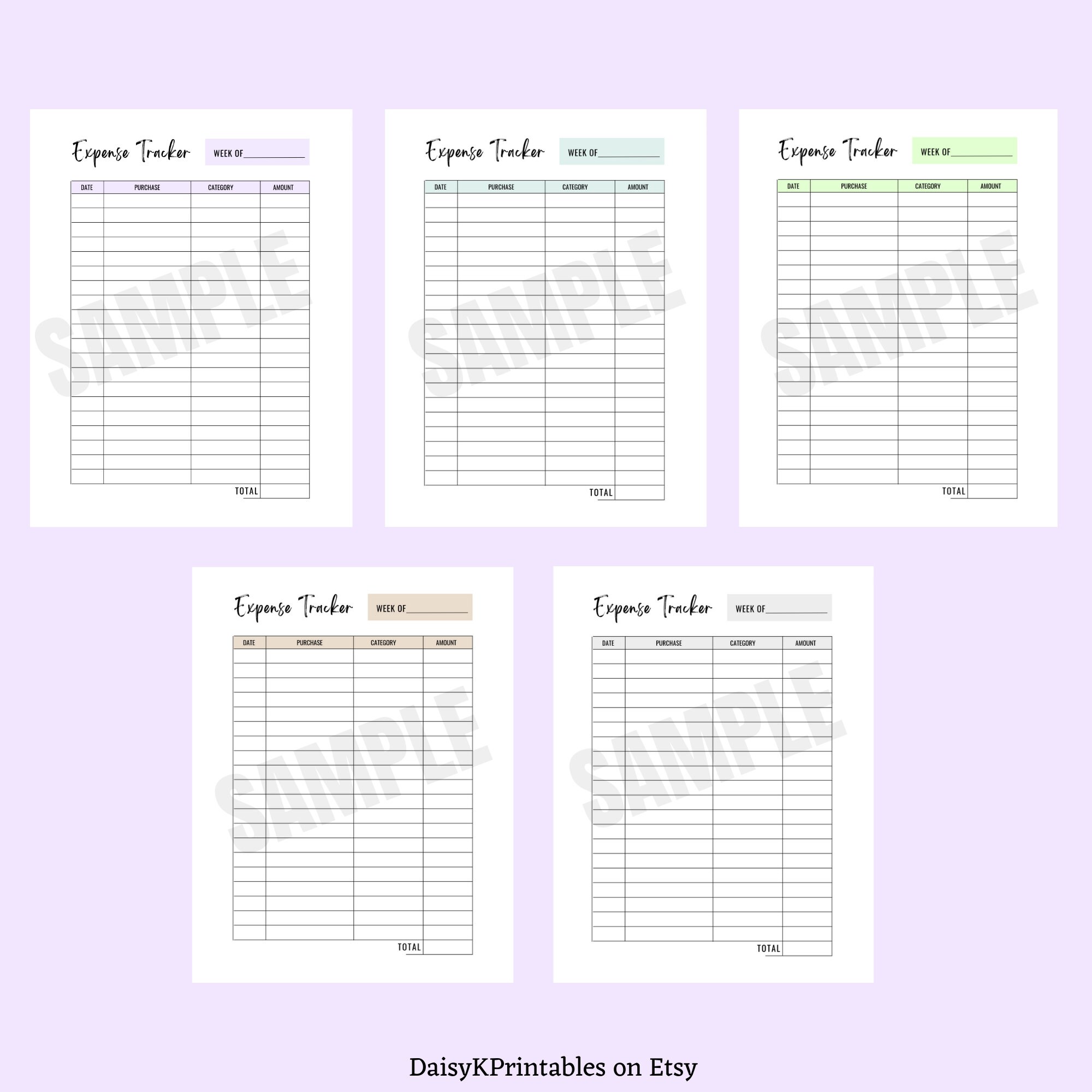 Expense Tracker Digital Download Printable PDF, Weekly Expense Log ...