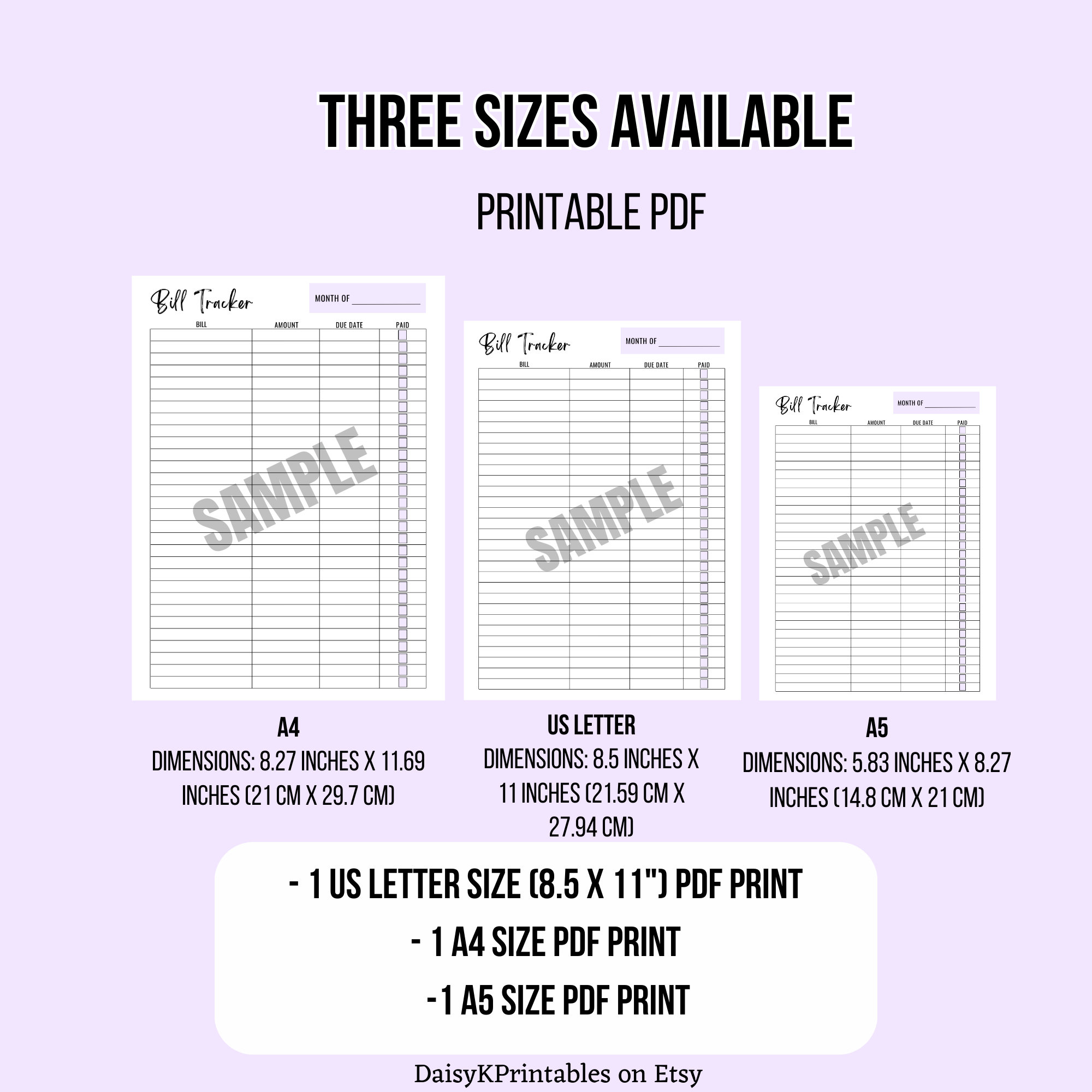 Bill Tracker Digital Download Printable PDF, Monthly Bill Payment ...