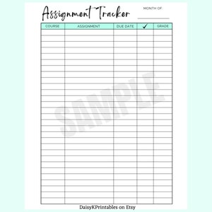 Assignment Tracker Printable Digital Download, Assignment Checklist PDF ...
