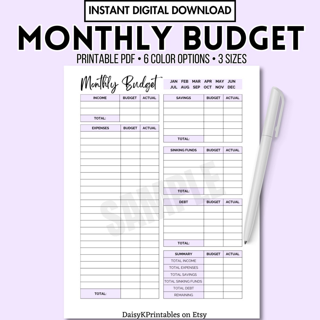 Monthly Budget Printable PDF Digital Download, Budget Planner, Paycheck ...